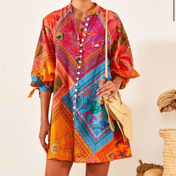 FARM Rio | Dresses | Nwt Mixed Scarves Button Down Mini Dress Farm Rio ...